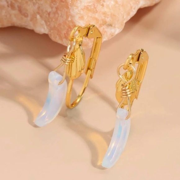 Jewelry | Opalite Moon Milky Opal Iridescent Crescent Satellite Cosmos ...